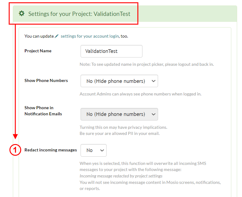Tools - Project Settings - Redact Incoming Messages – Mosio Mobile ...