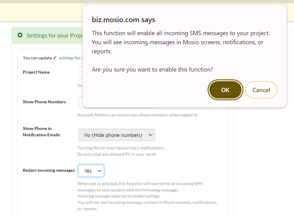 Tools - Project Settings - Redact Incoming Messages – Mosio Mobile ...